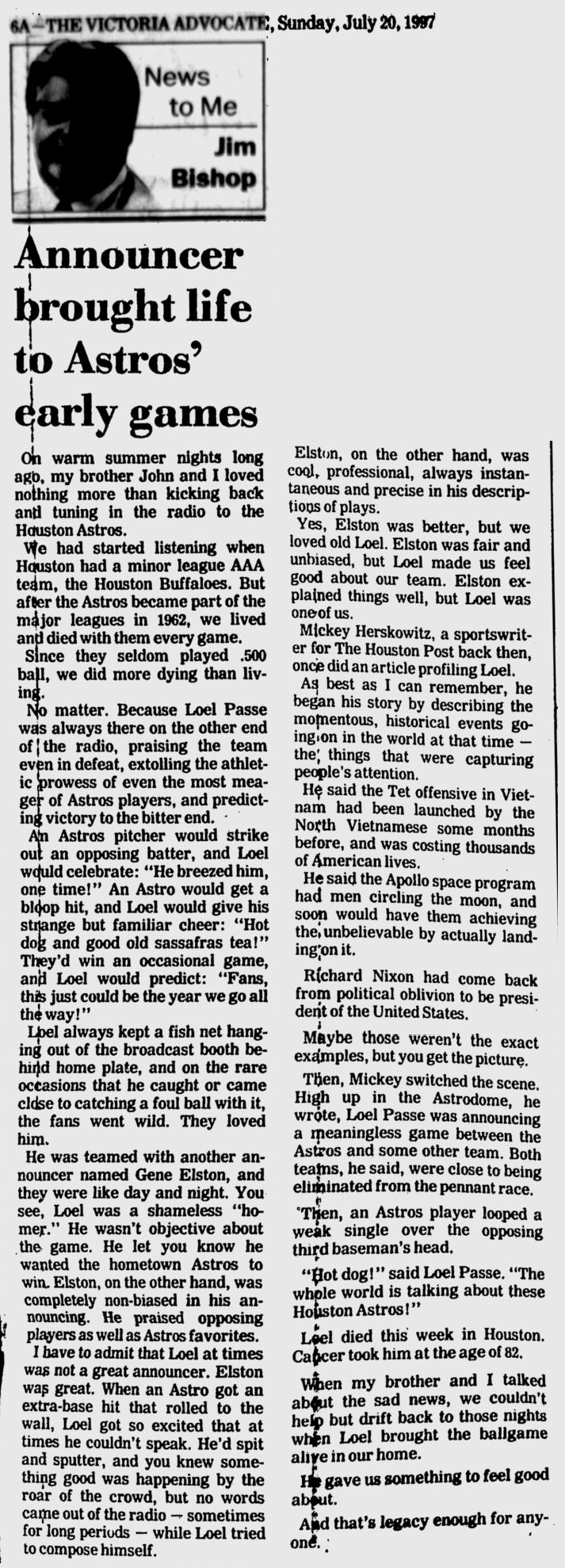 Memories of Loel Passe | The Pecan Park Eagle
